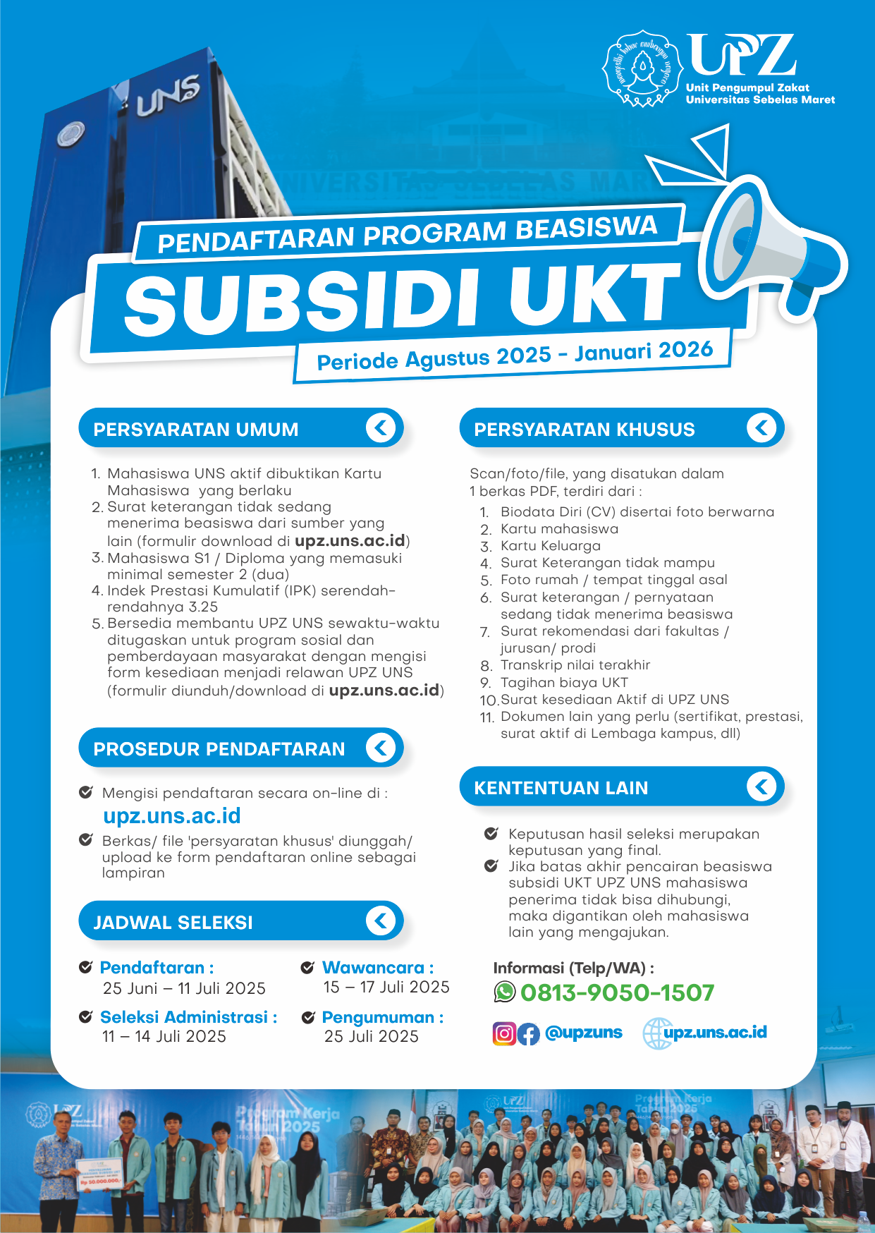 Pendaftaran Program Beasiswa Subsidi UKT UPZ UNS (Semester Agustus 2025 – Januari 2026) – UPZ UNS